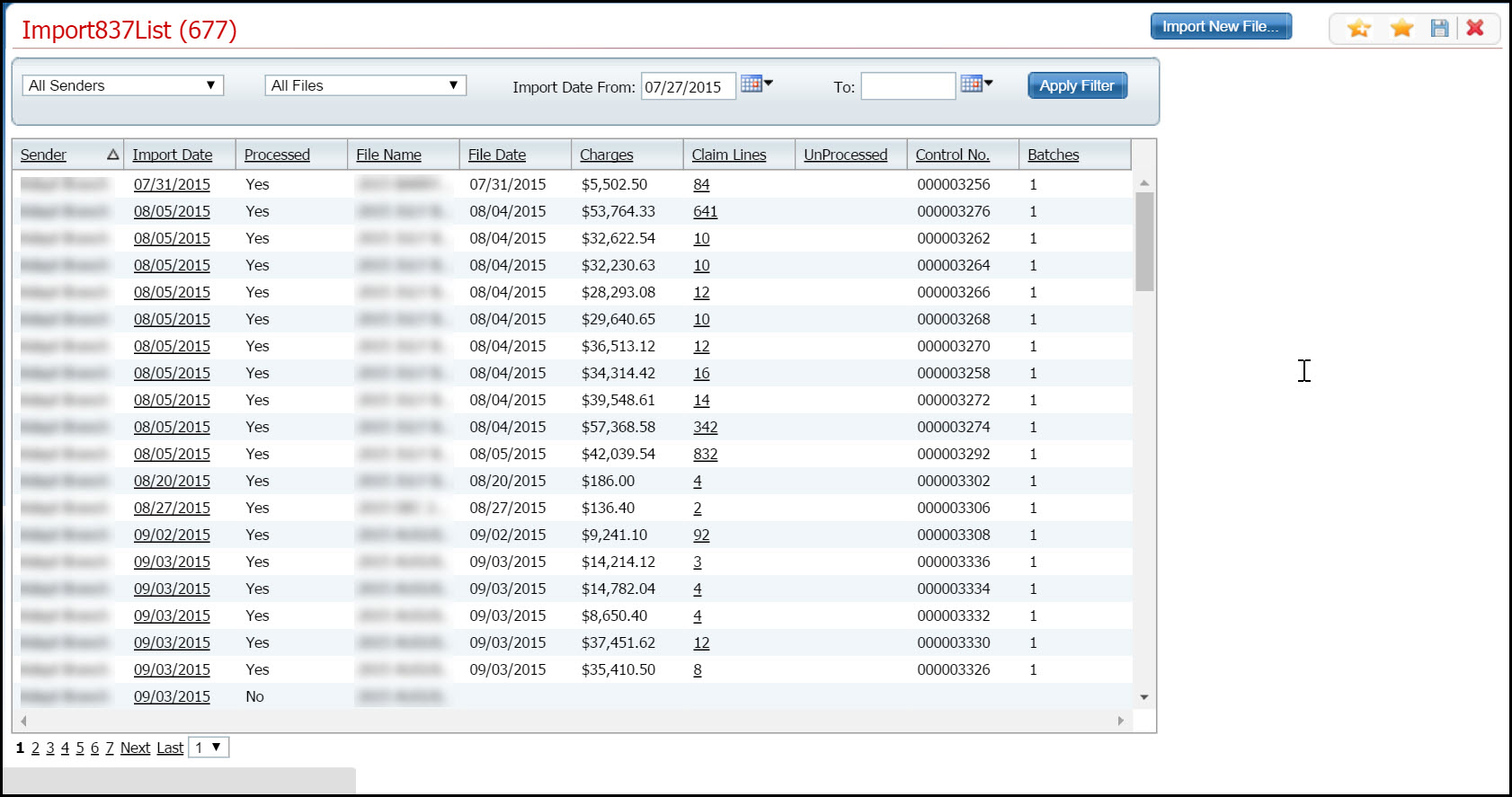 Display the 837 File Details Page